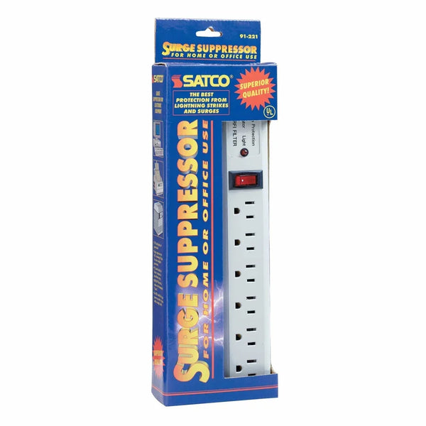 SATCO 6 OUTLET ABS POWER STRIP/BREAK — Pacific Lamp Wholesale