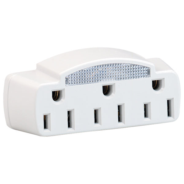 SATCO Single To Triple Adapter With Glow Light - White Finish - 15A ...
