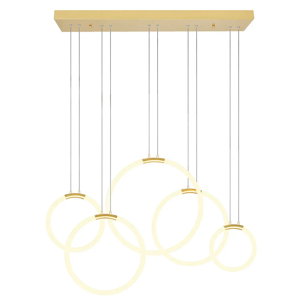 CWI Lighting Hoops 44 inch 5 Light LED Chandelier With Satin Gold ...