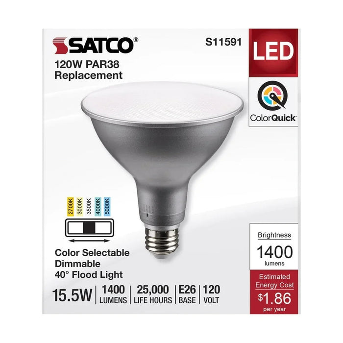 SATCO 15.5W PAR38 LED - Medium Base - Silver Finish - CCT Selectable ...
